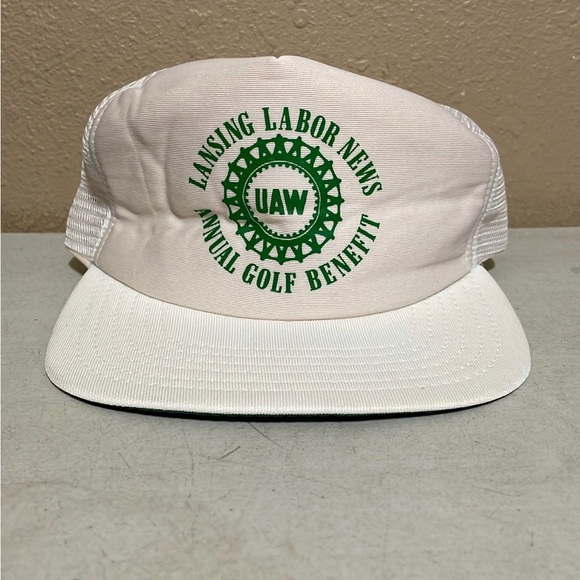 New Era | Accessories | Vintage New Era Uaw White Green Trucker Hat Cap ...